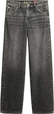 Superdry Mid Rise Wide Leg Jean Pantalons, Wolcott Black Stone, 26W x 30L Femme