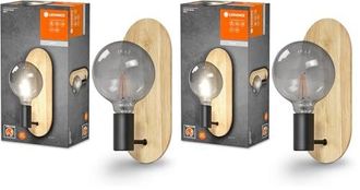 Ledvance DECOR Wood Wall Wandleuchte, schwarz/holz, E27,IP20, Single-Pack (Packung mit 2)