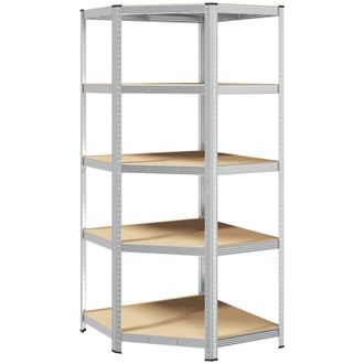 vidaXL Eckregal mit 5 Böden Silbern Stahl & Holzwerkstoff Vidaxl