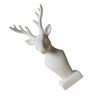 Hemobllo Keramik Hirschkopf Skulptur Nordischer Stil Mattwei&szlig; Stabile Schreibtisch und Wohnraumdekoration Handgefertigtes Kunsthandwerk