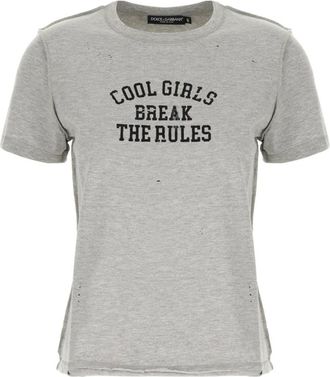 Dolce & Gabbana Femme, Tops, Gris, Taille: 40 FR T-shirt en jersey avec imprim&eacute;