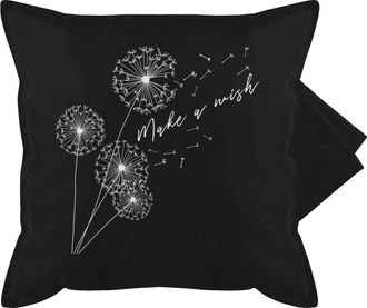Shirtracer Kissenbezug - Statement Kissen mit Spr&uuml;chen - Pusteblume Make a Wish Wei&szlig; - 50 x 50 cm - Schwarz - kissenh&uuml;lle grau kuschelkissen spr&uuml;che Spruch Dande