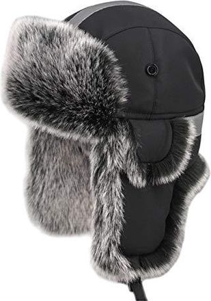 Insun Unisex Chapka Haute Visibilit&eacute; Chapeau de Trappeur en Fausse Fourrure Chaud Anti Vent Ushanka Chapeau de Chasse Russe Noir 2 XXL