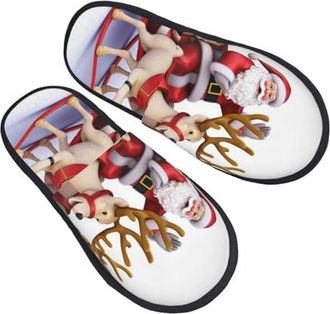 Generic Chaussons Traîneau À Rennes Du Père Noël Lavables Pantoufles En Coton Confortable Chaussons Maison Pour Unisex Voyage Chambre L