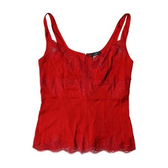 Dolce & Gabbana Femme, Tops, Rouge, Taille: 38 FR Top Lingerie en Soie et Dentelle Florale