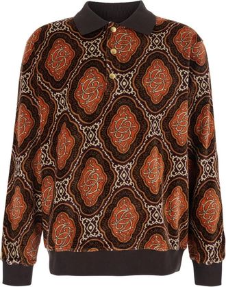 Dr&ocirc;le de Monsieur Homme, Tops, Multicolore, Taille: L Pull Polo en Velours Marron avec M&eacute;daillon