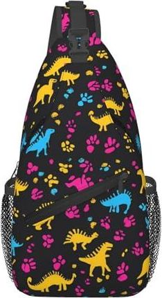 Generic Sacoche Homme Bandouliere dinosaures color&eacute;s, empreinte de patte de dinosaure Mode Sac De Poitrine Casual Crossbody Bag pour Camping Cyclisme Randonn&eacute;