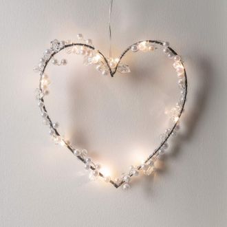 Lights4fun 10er Micro LED Lichter-Herz Silhouette mit Perlen und Kristallstücken batteriebetrieben Muttertagsgeschenk Geschenke zum Valentinstag Muttertag Lichte