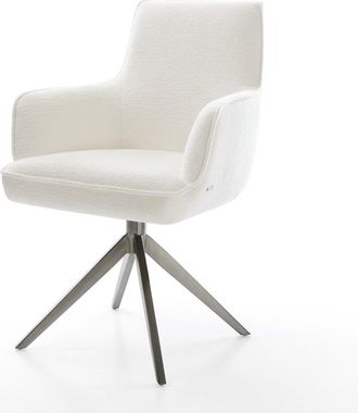 DELIFE Drehstuhl Heira-Flex mit Armlehnen Boucl&eacute; Soft Beige Kreuzgestell breit Graphit 360&deg; drehbar Wippfunktion Taschenfederkern, Esszimmerst&uuml;hle