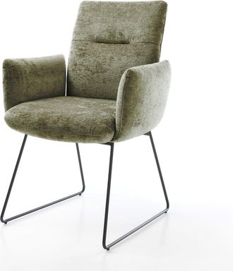 DELIFE Esszimmerstuhl Jova-Flex mit Armlehnen Chenille Olive Kufengestell Schwarz Taschenfederkern, Esszimmerstühle