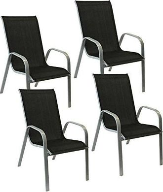Happy Garden Lot de 4 chaises de Jardin Marbella - Textil&egrave;ne Noir et Aluminium Gris