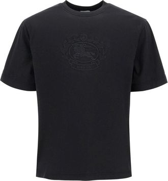 Burberry Homme, Tops, Noir, Taille: XL Emblem Embroidered Cotton T-Shirt