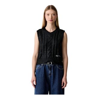Karl Lagerfeld Gilet en maille &agrave; col en V - Femme - Pulls - Noir - Taille: 38 FR