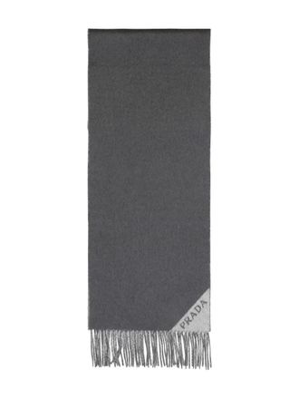 Prada écharpe frangée à logo - Gris