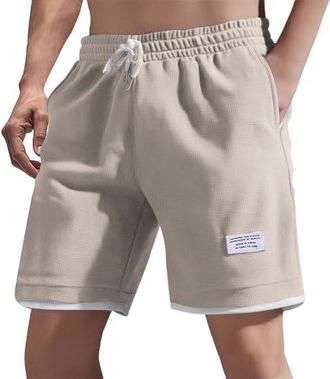 Generic Short gaufré uni pour homme - Pantalon de sport dété décontracté avec poches - Taille élastique - Cordon de serrage - Pantalon de sport respirant - Do