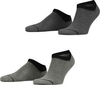 Esprit Herren Sneakersocken Fine Stripe Multipack M Sn Baumwolle kurz gemustert 2 Paar, Schwarz Black Mix 0050, 43-46