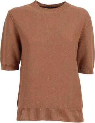 Fabiana Filippi Femme, Pulls, Beige, Taille: 40 FR Maglia Girocollo Manica Corta in Paillettes Lino