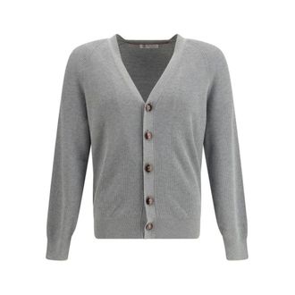 Brunello Cucinelli Homme, Pulls, Gris, Taille: L Cardigan en maille de coton avec fermeture boutonn&eacute;e