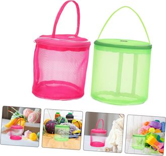 DOITOOL 2 Stück Teiliges Mesh Garn Organizer aus Strapazierfähigem Nylon Atmungsaktive Runde Aufbewahrungstaschen für Häkeln Stricken DIY Projekte Tragbar für