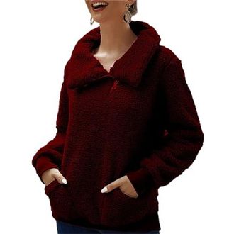 Generic Sweat-shirt d&eacute;contract&eacute; &agrave; manches longues pour femme, col &agrave; revers, col &agrave; revers avec poches, coupe d&eacute;contract&eacute;e, taille XL, pour le quotidien, le tra