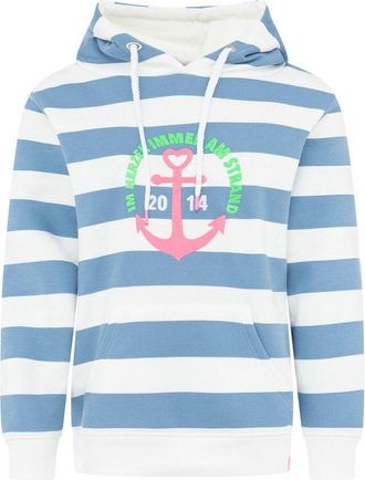 Zwillingsherz Hoodie Immer am Strand breite Streifen, gestickter Anker,Schriftzug, Kapuze, K&auml;ngurutasche