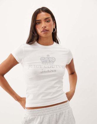 Juicy Couture Jeans T-Shirt mit Logo Hilton in Wei&szlig;
