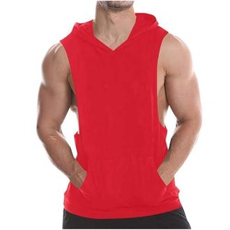 Generic Sweat &agrave; capuche sans manches d&eacute;contract&eacute; pour homme - Couleur unie - Extensible - Classique - Respirant - L&eacute;ger - Pour lentra&icirc;nement, la course &agrave; pied