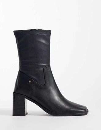 Bronx New-Corfu bottines &agrave; bout carr&eacute;, talon carr&eacute; et tige haute en cuir noir