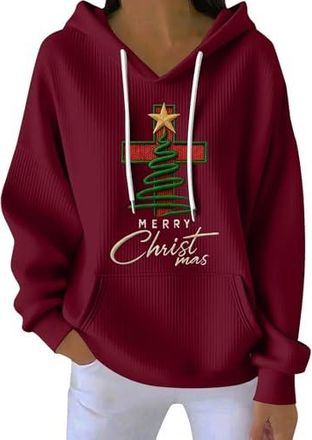Generic Sweat à capuche de Noël 2025 pour femme - Imprimé de Noël épais - Avec bande de traction - Style décontracté - Cadeau de Noël, bordeaux, XXL