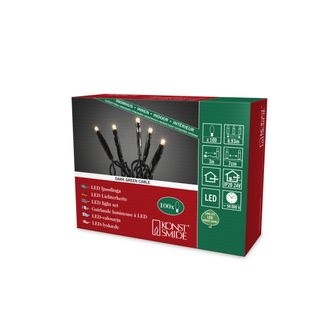 Konstsmide Micro LED Lichterkette, 100 warm wei&szlig;e Dioden, 24V Innentrafo, dunkelgr&uuml;nes Kabel - 6354-120