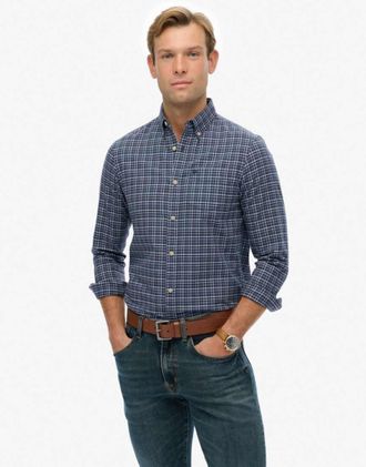 Superdry Premium - Oxford-Hemd in Lauren-Marineblau mit kleinem Gitter-Karomuster mit Schatteneffekt