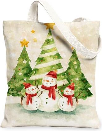 Generic Sacs fourre-tout en toile motif bonhomme de neige dhiver, sacs d&eacute;picerie r&eacute;utilisables, festifs, l&eacute;gers et lavables avec bandouli&egrave;re pour le shopping,