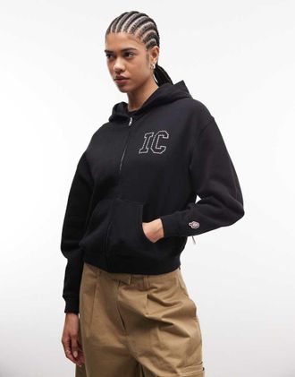 Icecream Kapuzenjacke in Schwarz mit Rei&szlig;verschluss und Strass-Logo