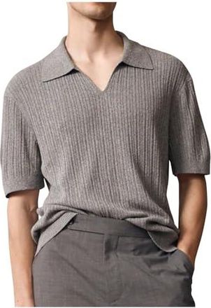Generico Polo &agrave; manches courtes pour homme - Couleur unie - Tricot - Pour l&eacute;t&eacute; - Pour le golf, les loisirs - Coupe droite - Pour les vacances - Col en V - Coup