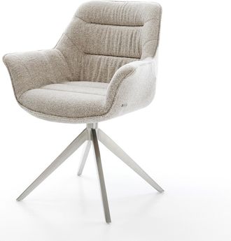 DELIFE Drehstuhl Kaira-Flex Webstoff Soft Beige Kreuzgestell breit Edelstahl 360&deg; drehbar Wippfunktion, Esszimmerst&uuml;hle