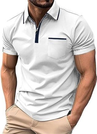 Generic Polo coupe classique pour homme - T-shirt &agrave; manches courtes - Col zipp&eacute; - Polo de golf avec poche - T-shirt daffaires respirant - T-shirt d&eacute;t&eacute; d&eacute;contr