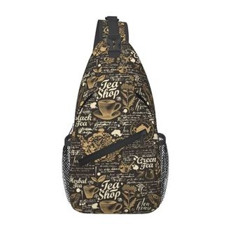 Generic Th&eacute; Vert R&eacute;tro, Th&eacute; Noir, Caf&eacute; Sac Banane Multifonctionnel Sling Bag Antivol Sac &Agrave; Dos Bandouli&egrave;re Pour Randonn&eacute;e Sport Homme