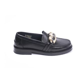 Moschino Schwarze Leder Chain Mocassin Flats - - Shoes - Damen - Schwarzk - 37 EU