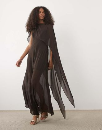 Forever New Robe longue &agrave; manches cape - Chocolat-Marron