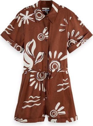 Scotch & Soda Womens Linen Utility Playsuit Jumpsuit, Inky Sun Brown, 42