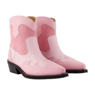 Ganni Womens Western-Style Synthetic Ankle Boot Pink