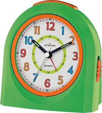 Atrium Kinder Wecker Analog Quarz mit Licht und Snooze Hellgrün Orange A921-3