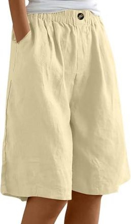 Generic Bermuda pour femme - Grande taille - Pantalon capri dété léger avec poches - Taille haute - Short chino large - Couleur unie - Pantalon court ample - 
