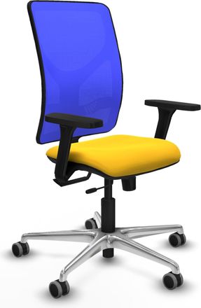 Piqueras y Crespo Stuhl f&uuml;r die Arbeit zu Hause, mit 3D-Armen, h&ouml;henverstellbare Lendenwirbelst&uuml;tze, ausgestattet mit Syncro/Translack und Schneideschaum, Blau/Gelb