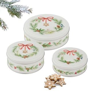 Brandsseller Lot de 3 boîtes à biscuits en métal - boîtes rondes empilables avec couvercle - boîtes de conservation alimentaires pour gâteaux, biscuits et sablés d