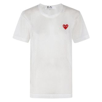 Comme Des Gar&ccedil;ons Mesh T-shirt Red Emblem - - Tops - Damen - Wei&szlig; - S