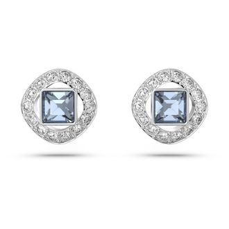 Swarovski Una Angelic Square Ohrstecker, Rhodinierte Ohrringe mit Blauem Element und Strahlenden Swarovski Kristallen