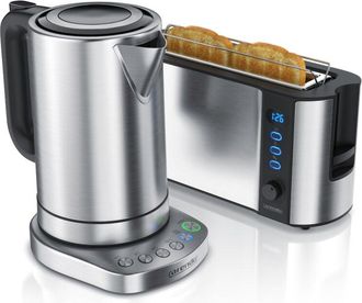 Arendo Fr&uuml;hst&uuml;cks-Set in Edelstahl Design - Wasserkocher mit Temperaturauswahl & Toaster - Arendo