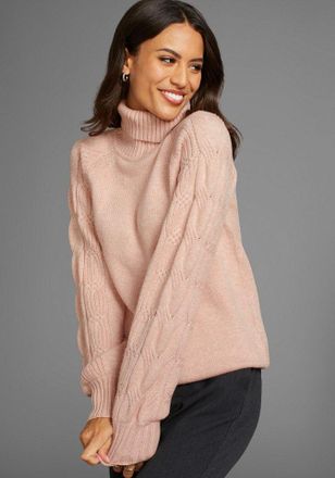 Laura Scott Ajourpullover mit Rollkragen aus softem Viskosestrick