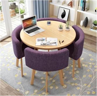 Generic Modernes rundes Esstisch-Set, runder Tisch und St&uuml;hle mit weicher R&uuml;ckenlehne, mit 4 St&uuml;hlen, Design mit abgerundeten Ecken, for Caf&eacute;, K&uuml;che, Esstisch